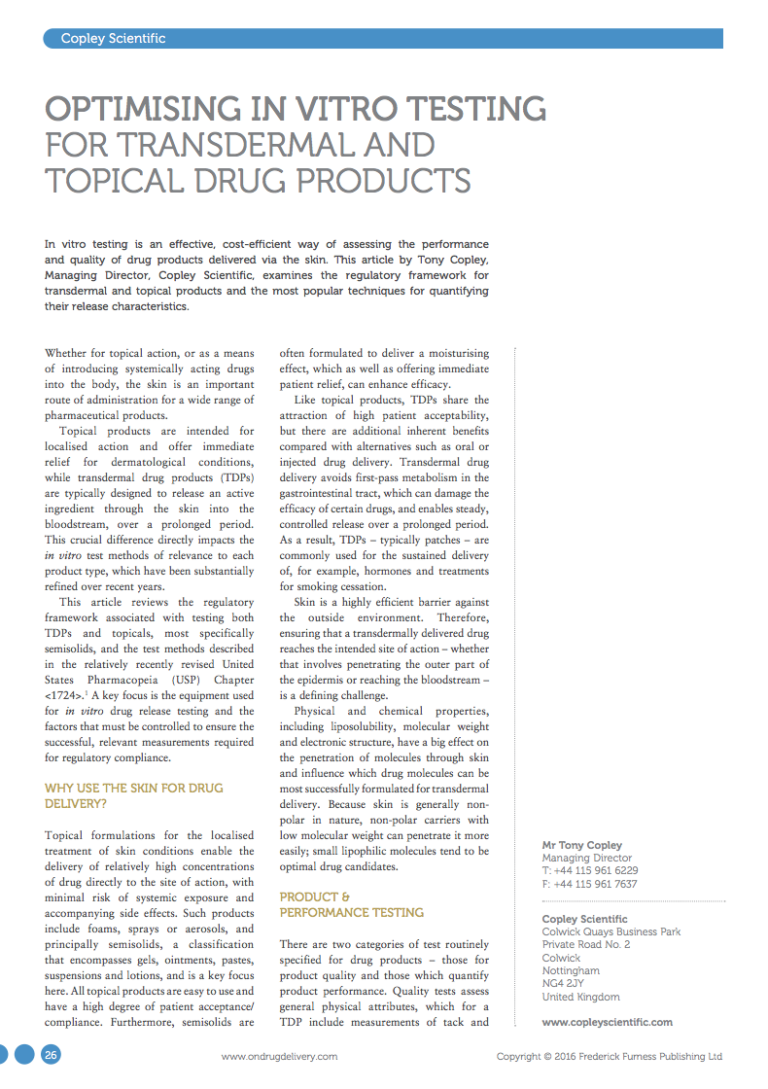 Vertical Diffusion Cell Test System: HDT 1 - Copley Scientific